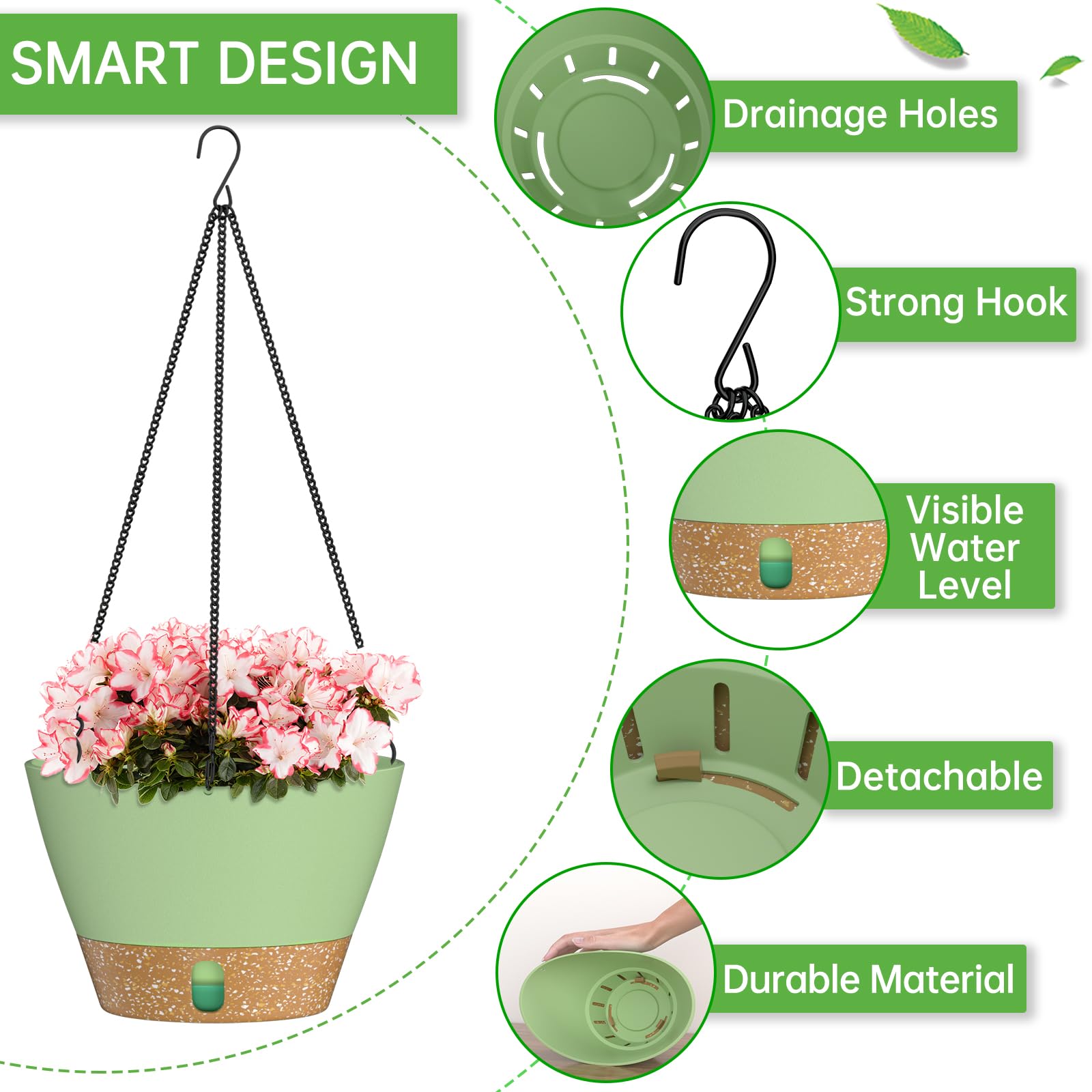 ZMTECH Hanging Planters for Indoor Plants Set of 2 Self Watering Hanging Pots Hanging Baskets Hanging Flower Pots for Outdoor Hanging Plants(10 Inch, Gray)