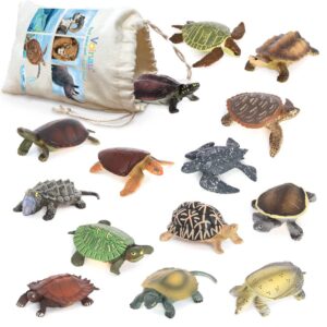 volnau mini sea turtle figures 14pcs animal toys figurines for kindergarten toddlers kids ocean sea creature cake topper pack