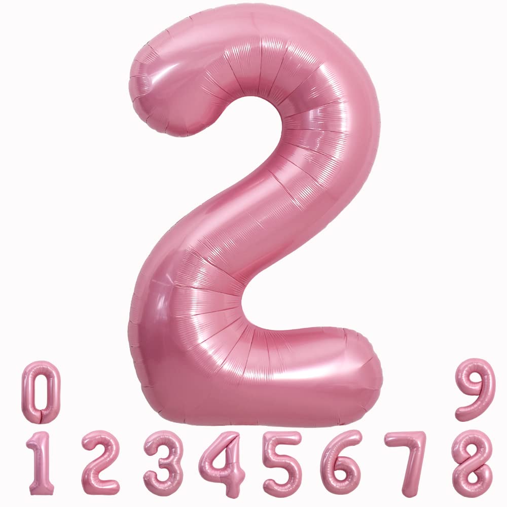 TONIFUL 40 Inch Light Pink Large Macaron Numbers Balloons 0-9, Number 2 Digit 2 Helium Balloons, Foil Mylar Big Number Pastel Balloons for Birthday Party Anniversary Supplies Decorations