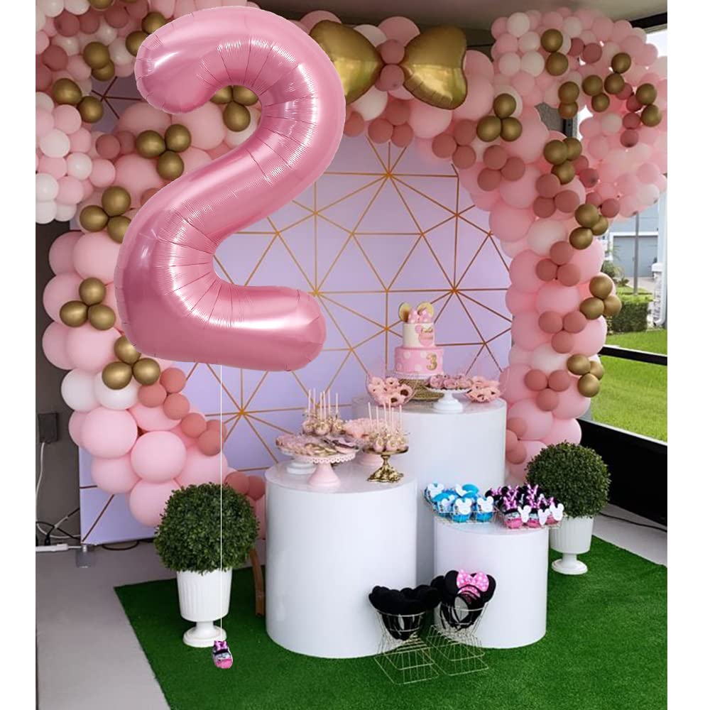 TONIFUL 40 Inch Light Pink Large Macaron Numbers Balloons 0-9, Number 2 Digit 2 Helium Balloons, Foil Mylar Big Number Pastel Balloons for Birthday Party Anniversary Supplies Decorations