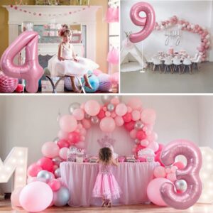 TONIFUL 40 Inch Light Pink Large Macaron Numbers Balloons 0-9, Number 2 Digit 2 Helium Balloons, Foil Mylar Big Number Pastel Balloons for Birthday Party Anniversary Supplies Decorations