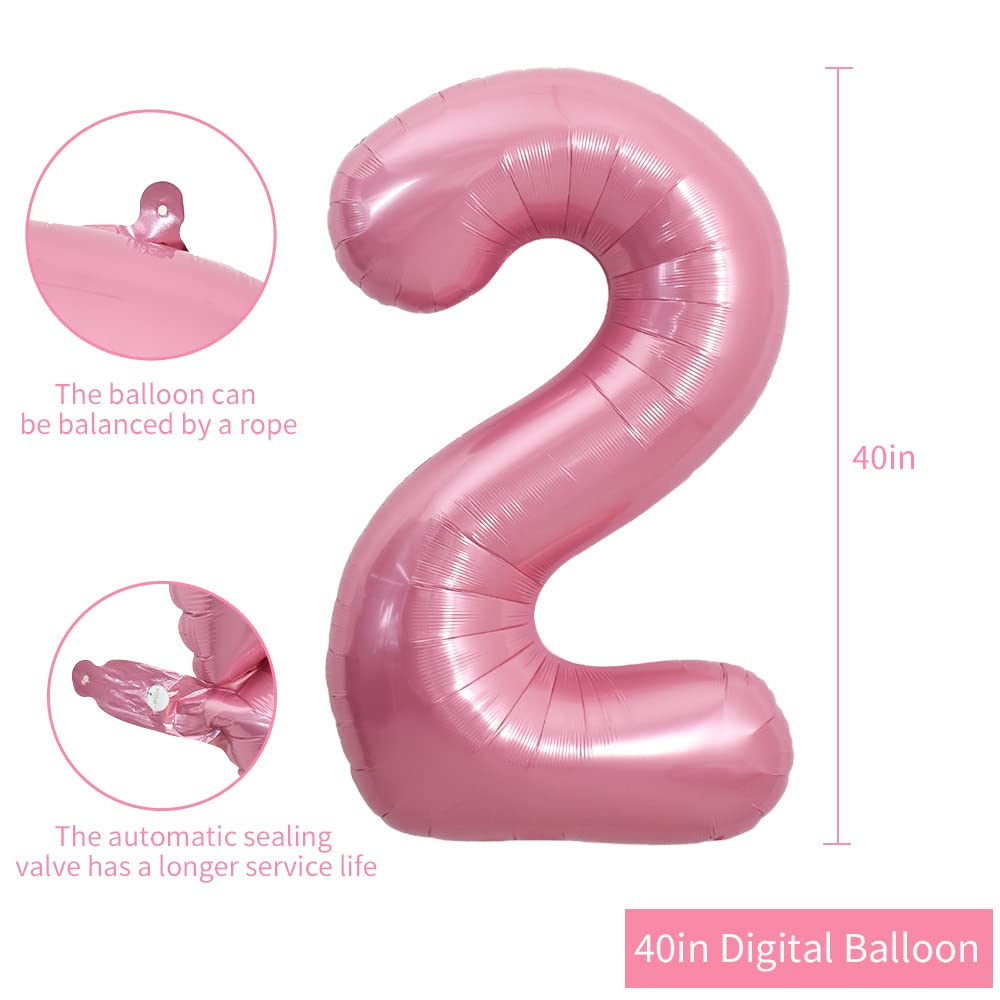 TONIFUL 40 Inch Light Pink Large Macaron Numbers Balloons 0-9, Number 2 Digit 2 Helium Balloons, Foil Mylar Big Number Pastel Balloons for Birthday Party Anniversary Supplies Decorations