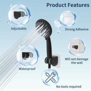 Hibbent 2 Pack Shower Head Holder, Strong Adhesive and Waterproof Handheld Shower Holder, Shower Head Bracket, Height Adjustable Shower Wand Holder, Wall Mount, No Drilling, Matte Black