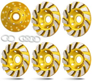 4 inch concrete grinding wheel, 6pcs concrete turbo diamond grinding cup wheels for concrete granite marble masonry stone, 12 segs heavy duty angle grinder wheels