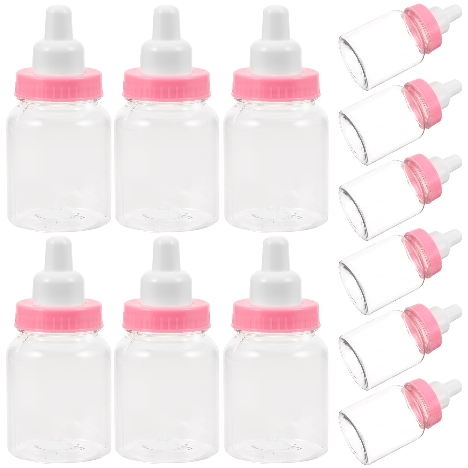 FOMIYES 12pcs Baby Bottles Mini Plastic Milk Bottle Adorable Baby Party Favors for Baby Shower Parties Games Decoration Pink