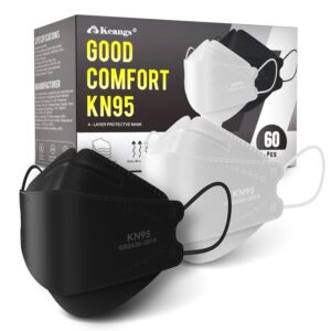 keangs kn95 face masks 60 pack, breathable protective disposable mask for for adults and teens, black/white