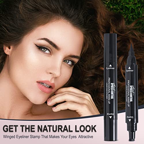 Secret Xpress Control Winged Eyeliner Stamp Waterproof Long Lasting Liquid Black Pen Cat Eye Matte Eye Makeup (Black - 2 Pack)