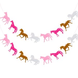 2 pieces horse garland banner for girls pink horse banner for birthday party felt horse banner horse party supplies for girl's party horse racing birthday wedding party decoration