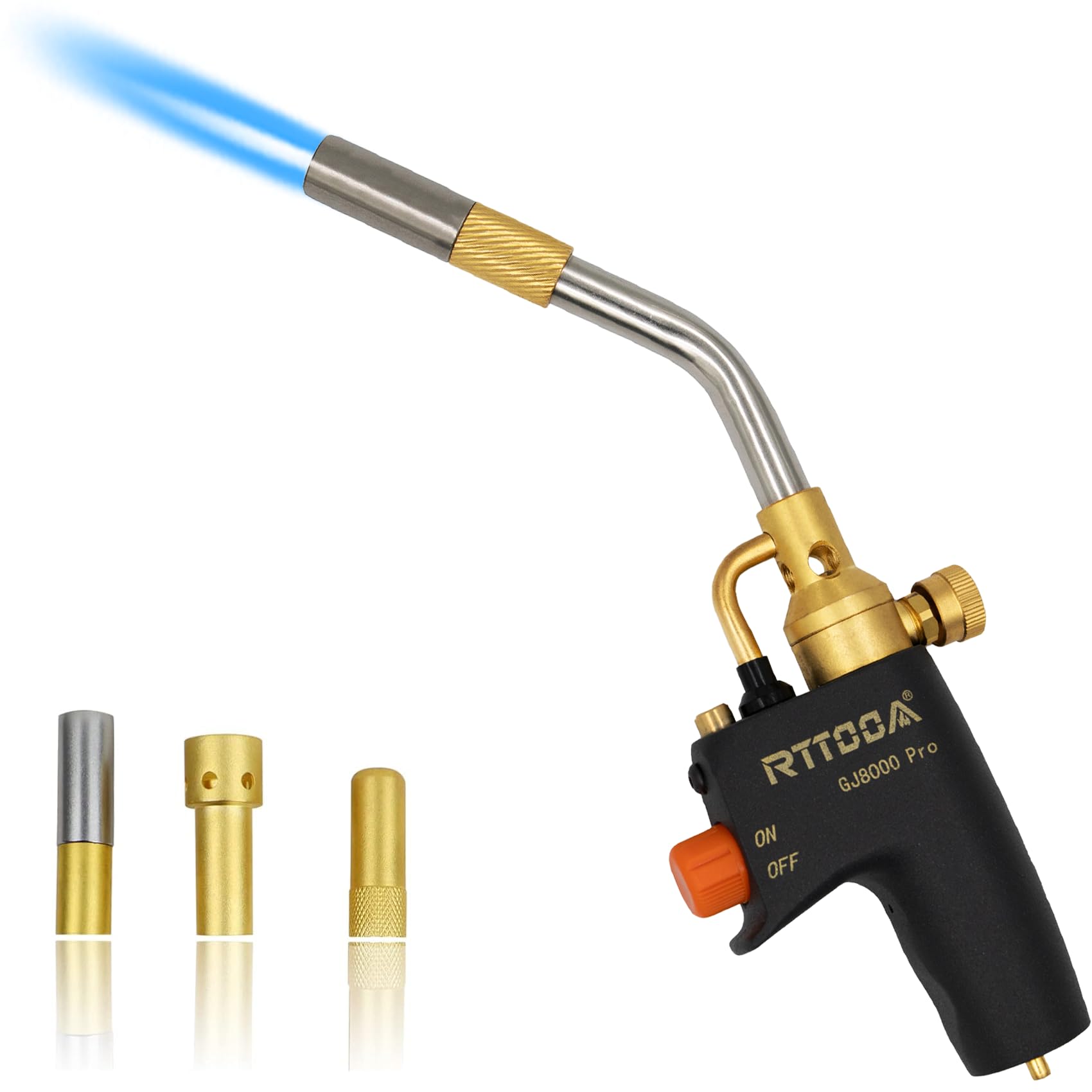 High Intensity Propane Torch Head, PR-8000 Trigger Start Mapp/Map Gas Torch with Self Ignition & Brass Knob, Pencil Flame Welding Torch Fuel by MAPP, MAP/PRO and Propane gas（CSA Certified)