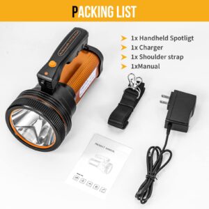 Vanvale Rechargeable Searchlight Handheld LED Tactical Flashlight with Handle Spotlight 6000 Lumens High-Power Super Bright Torch with USB Output Torch (Gold)