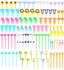 fun bento picks set, 108 pcs animal food picks for kids, cute cartoon animal fruit food toothpicks, lunch bento box picks for toddler (60 animal +10 cartoon eyes + 20 sea creature +18 note shape)