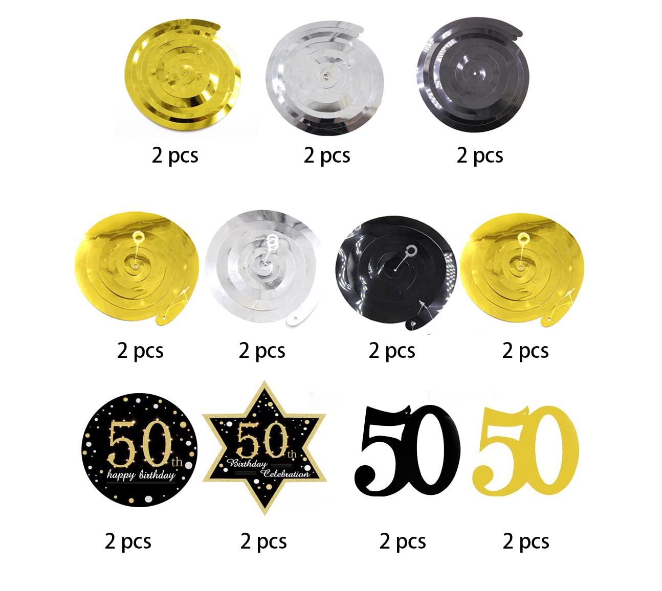 50th Birthday Party Decorations, Cheers & Beers to 50 Years Banner, Hanging Swirls Decorations, Gold and Black Paper Pom Poms, Latex Balloons For 50th Birthday Party Decorations (50)