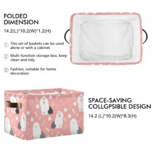 susiyo Pink Old English Sheepdog Open Storage Bins 2 Pack, Large Canvas Storage Baskets with PU Handles Collapsible Storage Box Organizers for Home Closet Nursery Toys Dorm Office Laundry