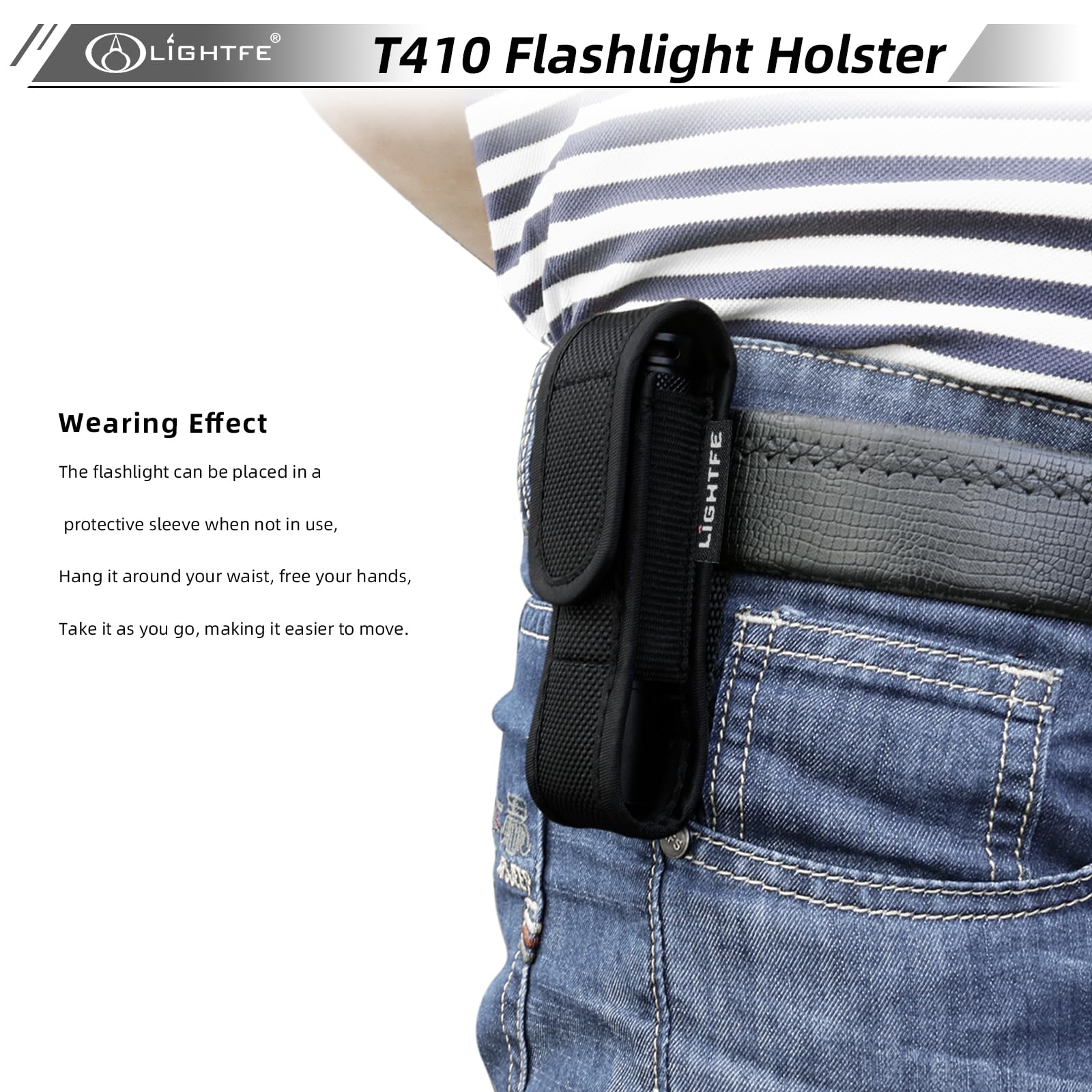 Flashlight Holster T410 Tactical Flashlight Holster Suitable for flashlights with a Length of 3.9 "-4.3" or a Diameter of 25mm, to a Length of 110 mm. Adjustable Thick and Durable Flashlight Pouch…