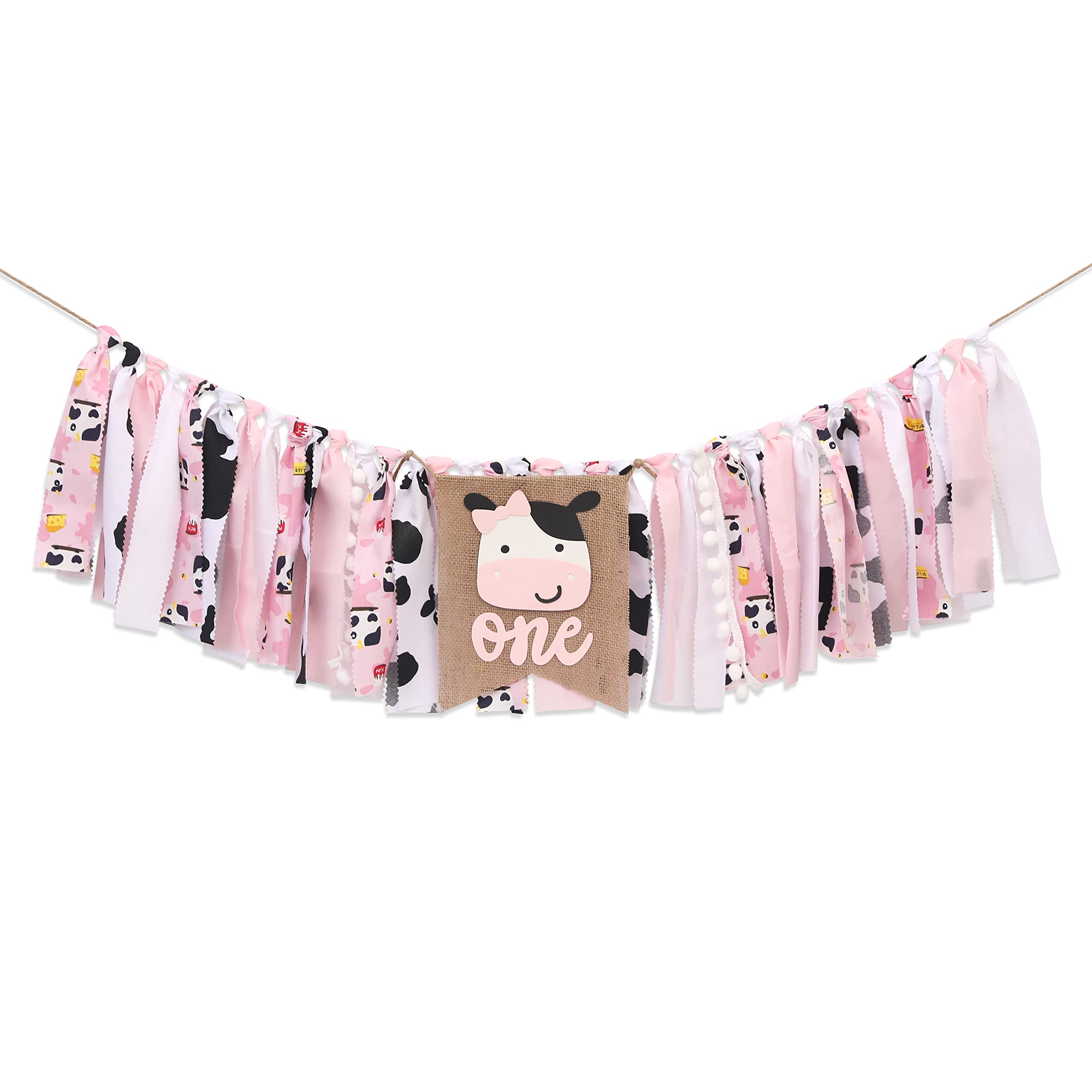 Cow High Chair Banner - Farm 1st Birthday Party For Baby Girl, Pink Barnyard Theme Banner ,First Cake Smash, Baby Shower Decorations For Girl