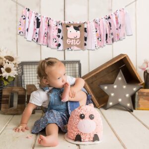 Cow High Chair Banner - Farm 1st Birthday Party For Baby Girl, Pink Barnyard Theme Banner ,First Cake Smash, Baby Shower Decorations For Girl