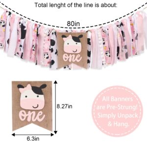 Cow High Chair Banner - Farm 1st Birthday Party For Baby Girl, Pink Barnyard Theme Banner ,First Cake Smash, Baby Shower Decorations For Girl