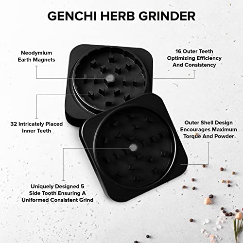 Genchi Herb Grinder Anodized Aluminum (Jet Black 3 layer)