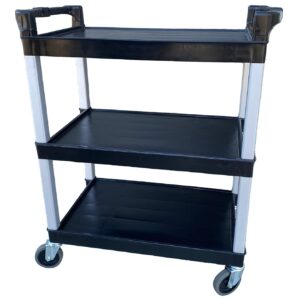 crayata rolling utility cart, 3 shelf heavy duty plastic restaurant cart, 390 pound weight capacity, made in usa