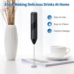 LUUKMONDE Powerful Milk Frother Handheld, Battery Operated Frother Wand with S/S Whisk, Mini Drink Mixer Electric Handheld, Hand Frother Foam Maker for Coffee, Latte, Matcha, Hot Chocolate, Black