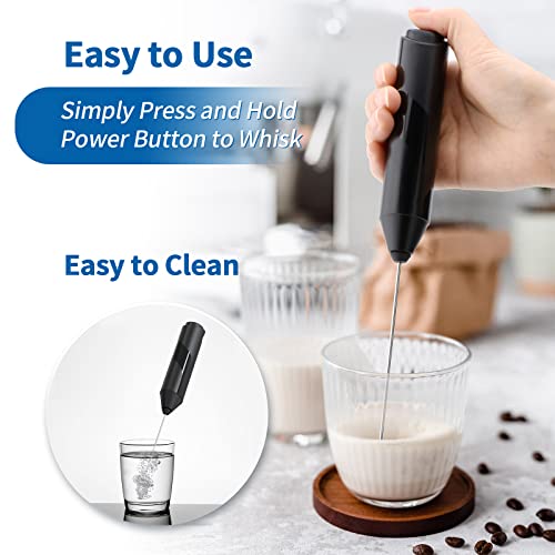 LUUKMONDE Powerful Milk Frother Handheld, Battery Operated Frother Wand with S/S Whisk, Mini Drink Mixer Electric Handheld, Hand Frother Foam Maker for Coffee, Latte, Matcha, Hot Chocolate, Black