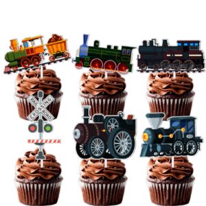 18pcs black glitter dessert cupcake topper transportation train railroad crossing theme decor supplies baby shower children boy girl happy birthday party decorations