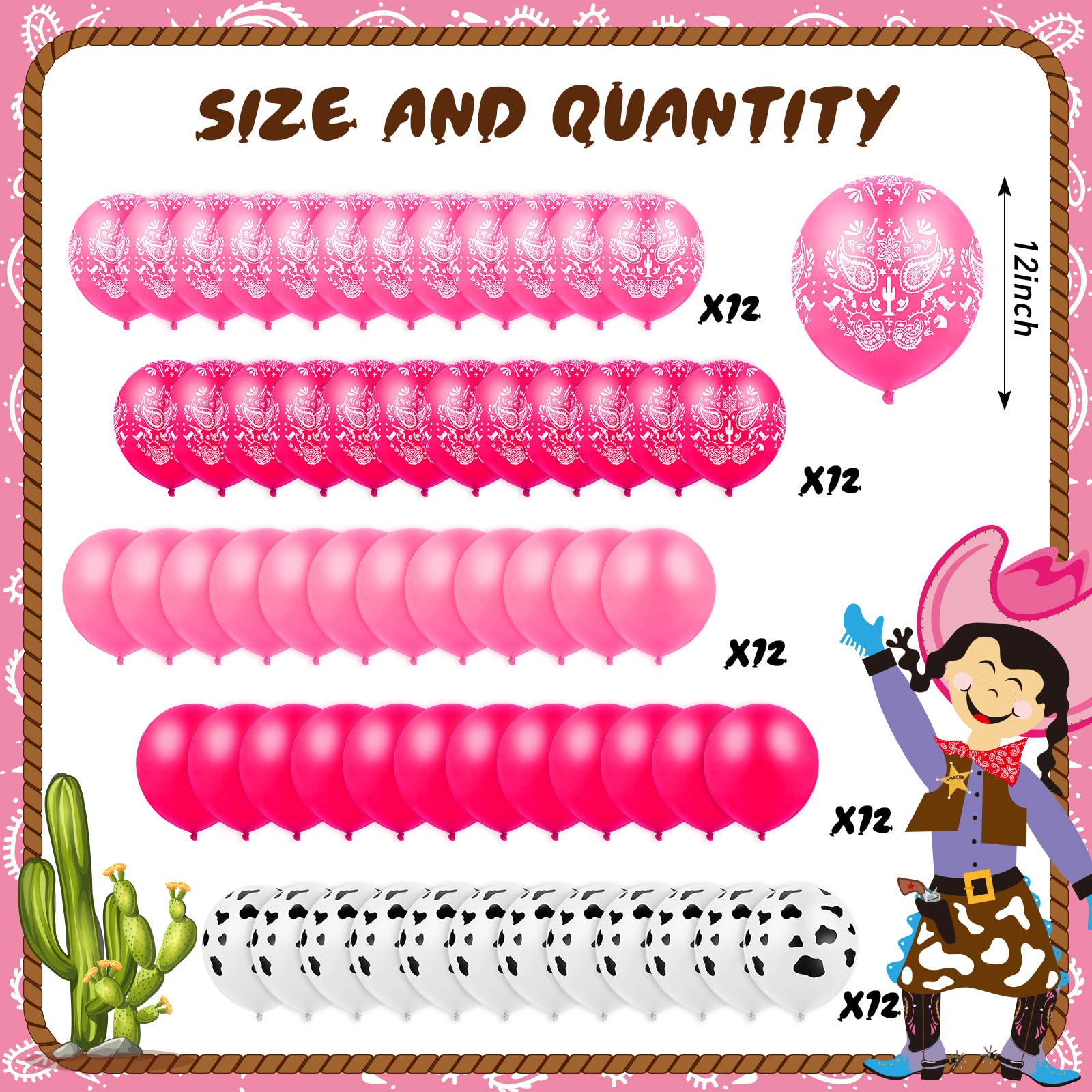 60 Pcs Cowgirl Balloons Bandana Western Cowgirl Party Decorations Cowboy Party Balloons Cow Animal Print Balloons for Baby Shower Birthday Cowgirl Party Supplies, 12 Inch