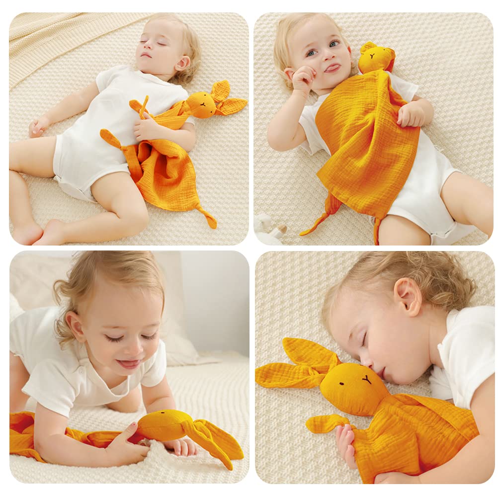 PEIPEIWU Organic Cotton Muslin Lovey Blanket, Organic Cotton Muslin Bunny Security Blanket Soft & Breathable Lovie Baby Gifts for Boys and Girls