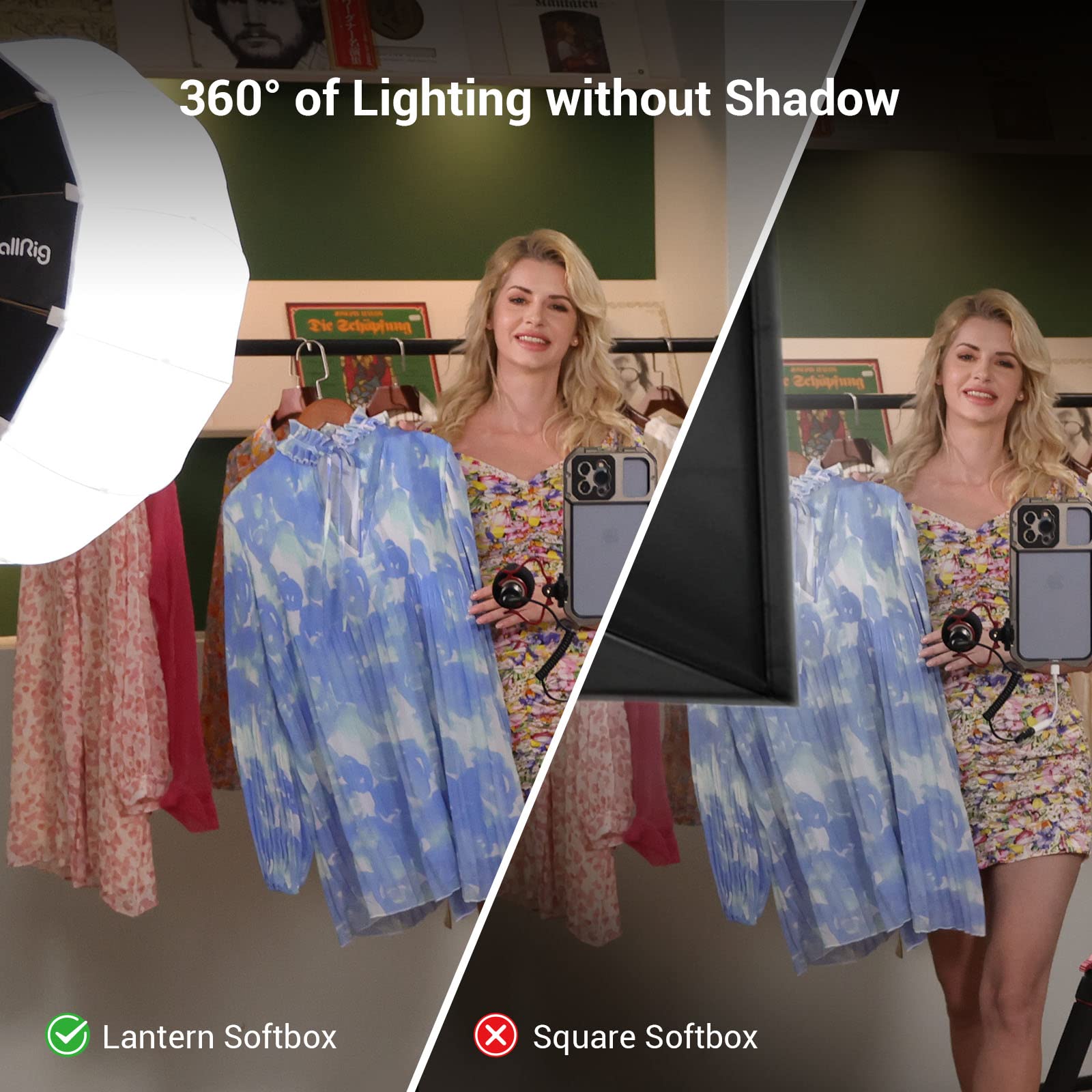 SmallRig RA-L65 Lantern Softbox Quick Release-One Step, 26in Light Modifier with Fabric Barn Doors, Diffuser for SmallRig Video Light 120B, 120D, 220B, 220D and Other Bowens Mount Light-3754