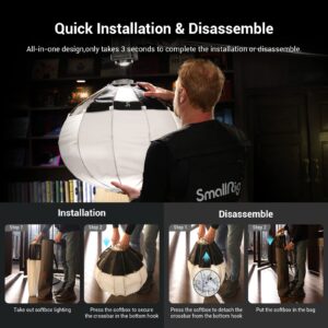 SmallRig RA-L65 Lantern Softbox Quick Release-One Step, 26in Light Modifier with Fabric Barn Doors, Diffuser for SmallRig Video Light 120B, 120D, 220B, 220D and Other Bowens Mount Light-3754