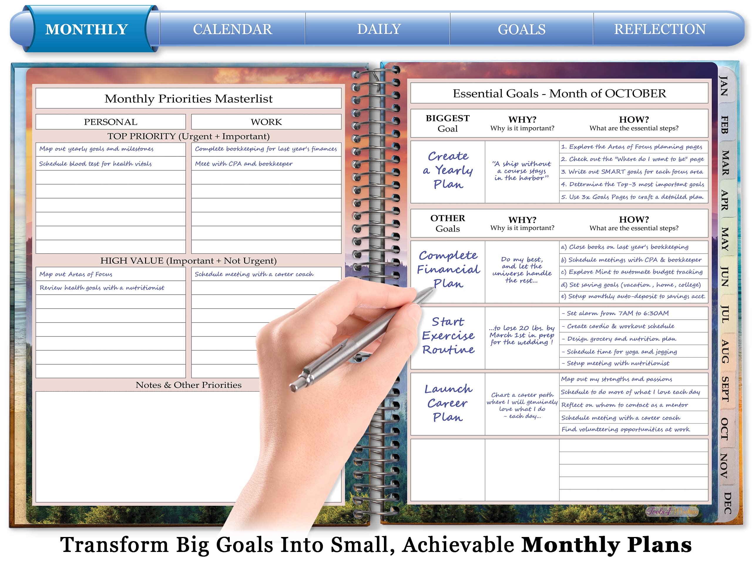 Tools4Wisdom 2024 Planner - 15 Month October 2023 thru Dec 2024 Planner - 8.5x11 Hardcover