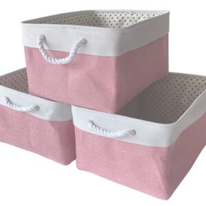 Italia 3pack Collapsible Large Fabric Basket Pink/White, Size: 18 x 14 x 10 H…