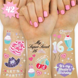 xo, fetti sweet 16 birthday temporary tattoos - 42 metallic styles | sixteen birthday party decorations, 16th bday, bday girl gift, birthday goodie bag favor