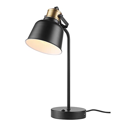 Globe Electric 30297 18" Desk Lamp with 2.1 USB Port, Matte Black, Brass Accents, Push Button On/Off Switch, Home Décor, Desk Lamps for Home Office, Home Office Accessories, Home Improvement