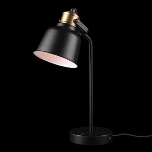 Globe Electric 30297 18" Desk Lamp with 2.1 USB Port, Matte Black, Brass Accents, Push Button On/Off Switch, Home Décor, Desk Lamps for Home Office, Home Office Accessories, Home Improvement