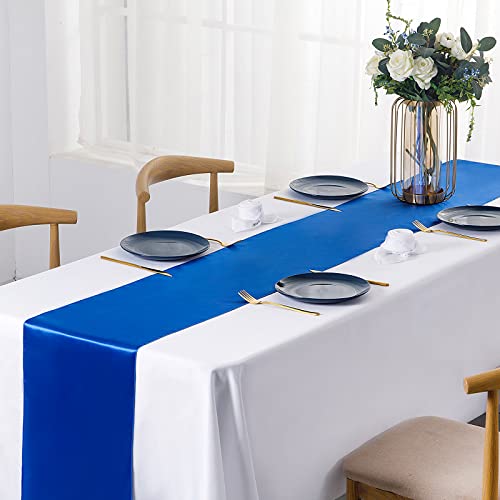 SiinvdaBZX 12 Pcs Royal Blue Satin Table Runner 12 x 108 inches Long, Bright Smooth Satin Wedding Table Runner Decorations for Birthday Parties, Buffet, Banquets, Graduations, Engagements