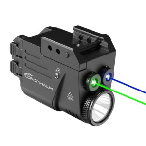 cronhawk 500 lumen blue green laser light for pistol, rechargeable rail mounted flashlight laser combo for picatinny rail, magnetic charging