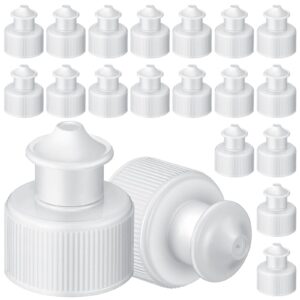 20 pack push pull caps for bottles 28 mm plastic water bottle cap bottle sports cap water bottle replacement tops sport bottle lid replacement caps, white