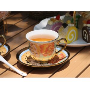 20 Pieces European Ceramic Tea Set for Adults With Metal Holder and Flower Painting (Large Cream Version)