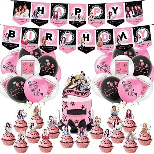 Blackpink Birthday Party Supplies,Black Girl Pink Girl Birthday party Decoration