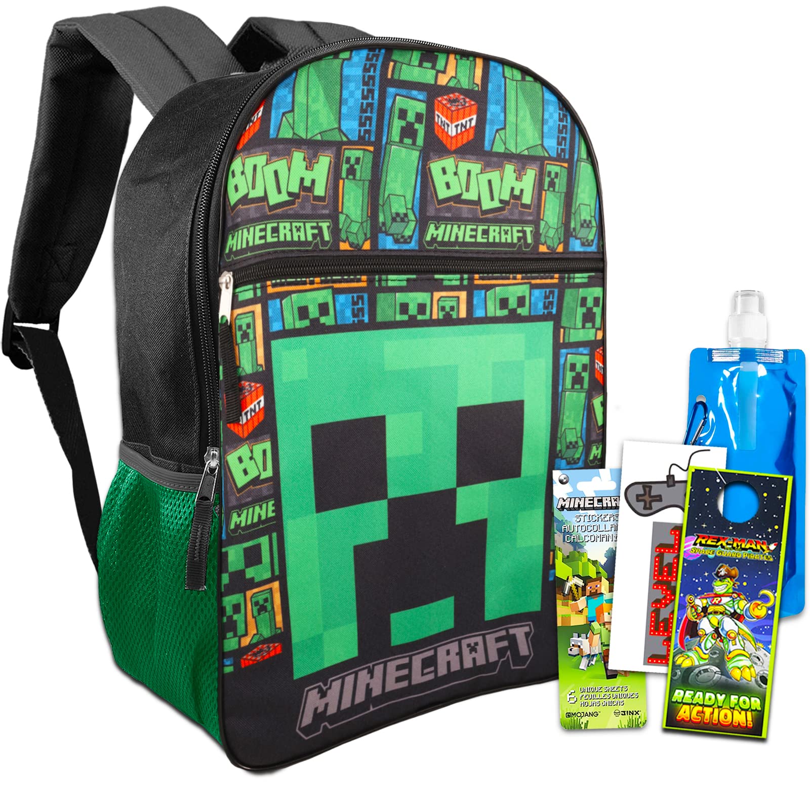 Minecraft School Supplies for Kids - Bundle with 16" Minecraft Backpack for School and Travel Plus Minecraft Stickers, Battle Party Stickers, and More (Minecraft School Bag)