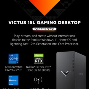 HP Victus 15L Gaming Desktop Computer, NVIDIA GeForce RTX 3060 Graphics Card, 12th Gen Intel Core Processor, 16 GB SDRAM, 512GB SSD, Windows11 Home OS, QuickDrop, Wi-Fi & Bluetooth (TG02-0040,2022)