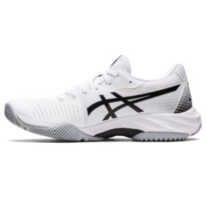 asics women's netburner ballistic flytefoam 3 volleyball shoes, 8, white/black