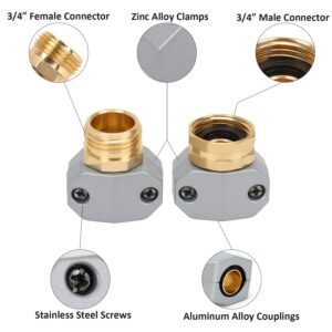 STYDDI Garden Hose Repair Connector Fitting, Aluminum Mender Female and Male Hose End Connector with Zinc Clamp, Fit 5/8-Inch and 3/4-Inch Garden Hose, 2 Sets