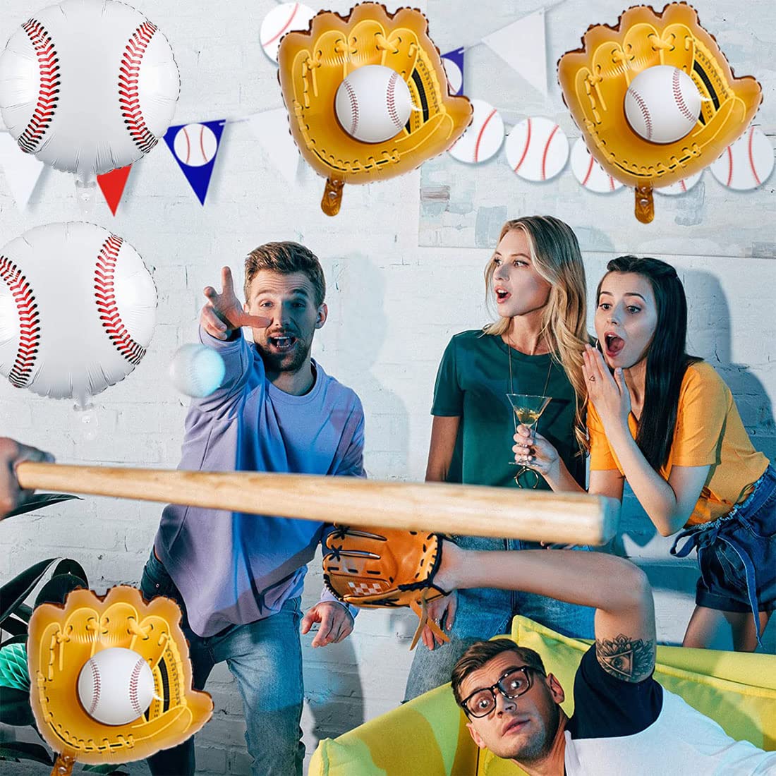 9 Pcs Baseball Balloons and Baseball Glove Balloons 20 Inch Sports Mylar Balloon for Baseball Themed Birthday Party Supplies Baby Shower Decoration