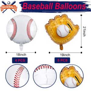 9 Pcs Baseball Balloons and Baseball Glove Balloons 20 Inch Sports Mylar Balloon for Baseball Themed Birthday Party Supplies Baby Shower Decoration