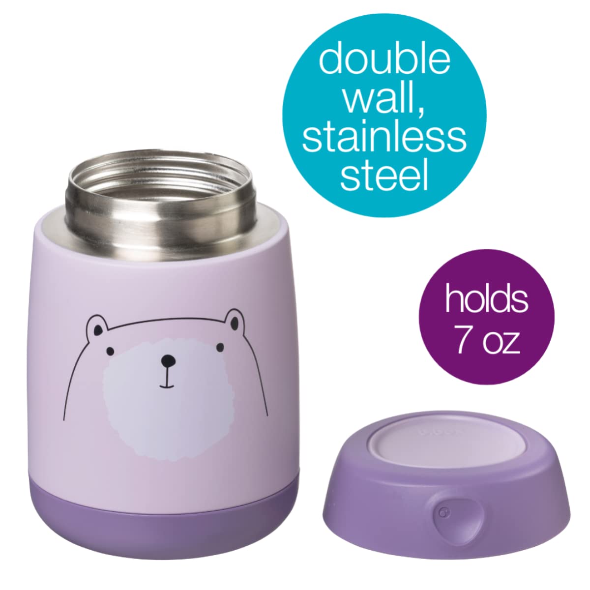 b.box Insulated Food Jar Mini | Small Snack Container for Babies and Kids | Double Wall Stainless Steel | Keeps Food Cold for 6hrs, Warm for 4hrs | (Bear Hugs, 7 oz)