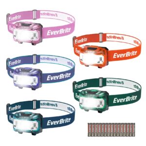 everbrite headlamp, 5 pack kids headlamp with red light and memory function, head lamp for adults and kids with 5 modes, bright headlamps for camping, running, batteries included