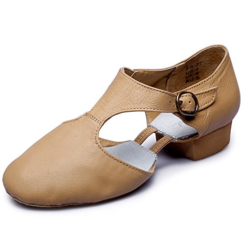 Leather Jazz Dance Shoes for Women Men Slip on Teaching Dance Sandals 8.5 M US Women Natural