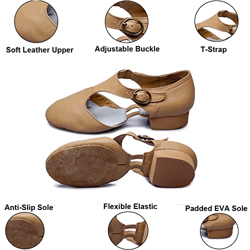 Leather Jazz Dance Shoes for Women Men Slip on Teaching Dance Sandals 8.5 M US Women Natural